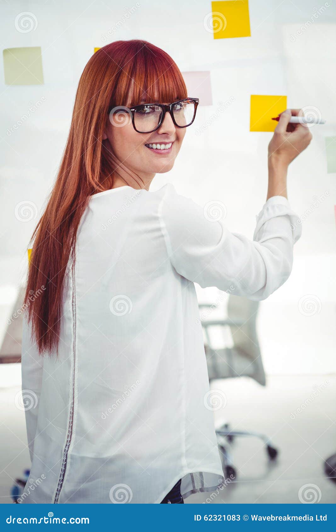 Attractive Hipster Woman Writing on Sticky Notes Stock Image - Image of ...