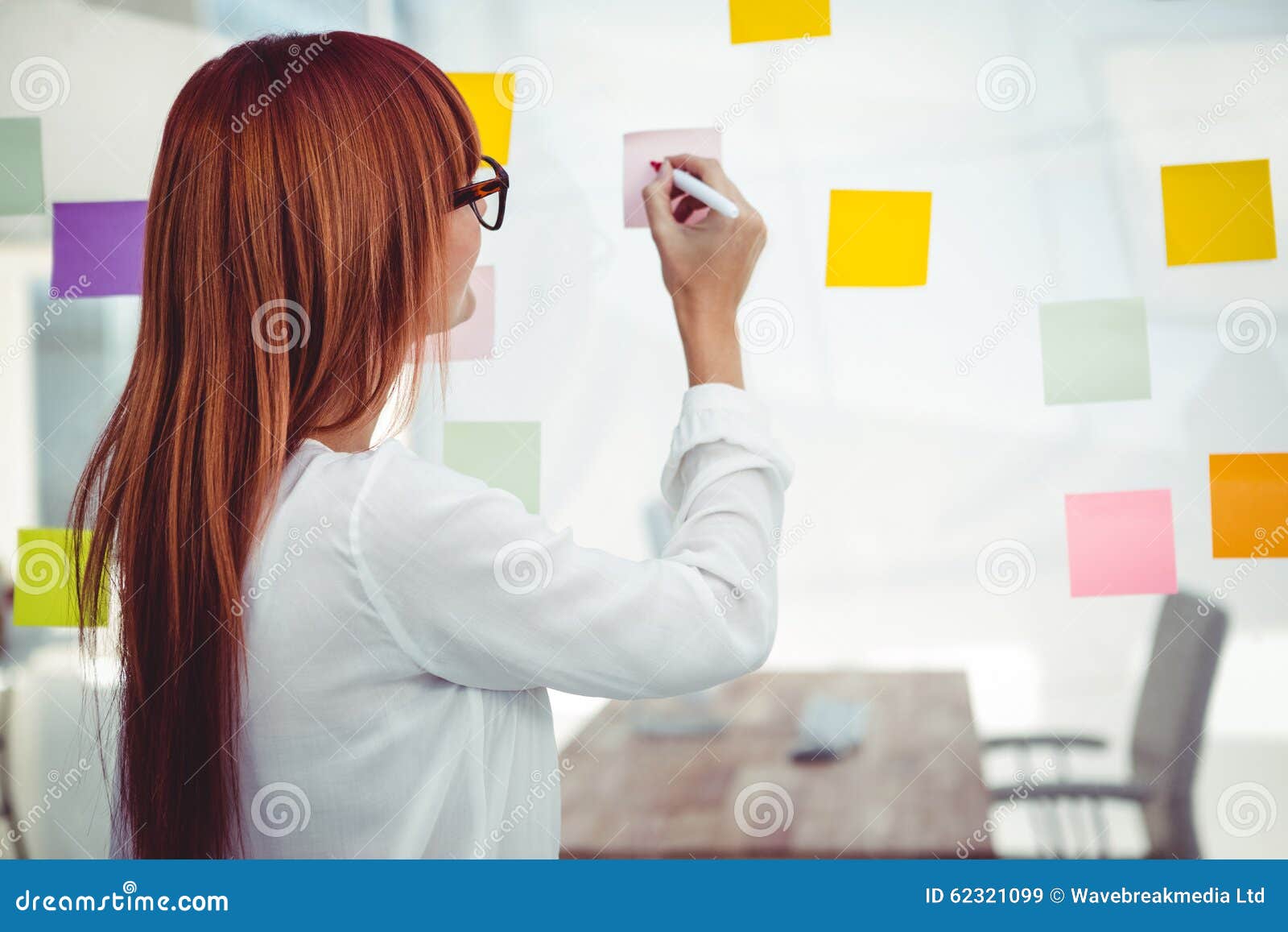 Attractive Hipster Woman Writing on Sticky Notes Stock Image - Image of ...