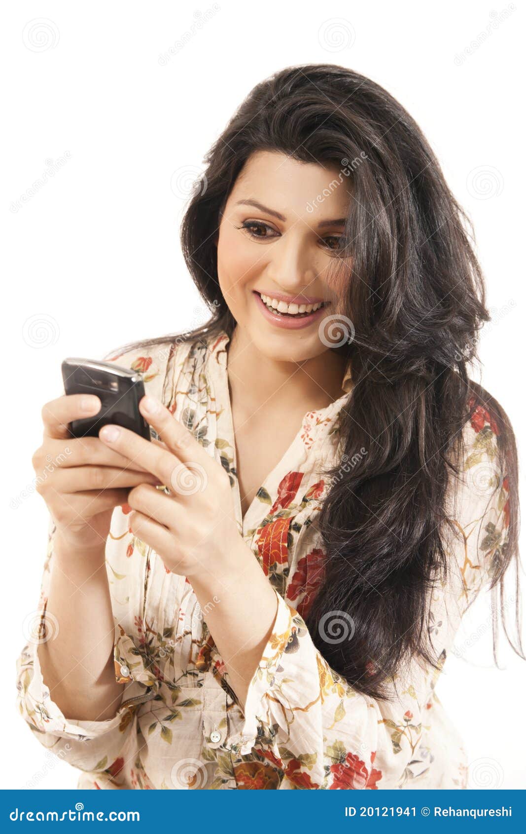 Attractive Indian Girl Using Her Cell Phone. Stock Image - Image of ...