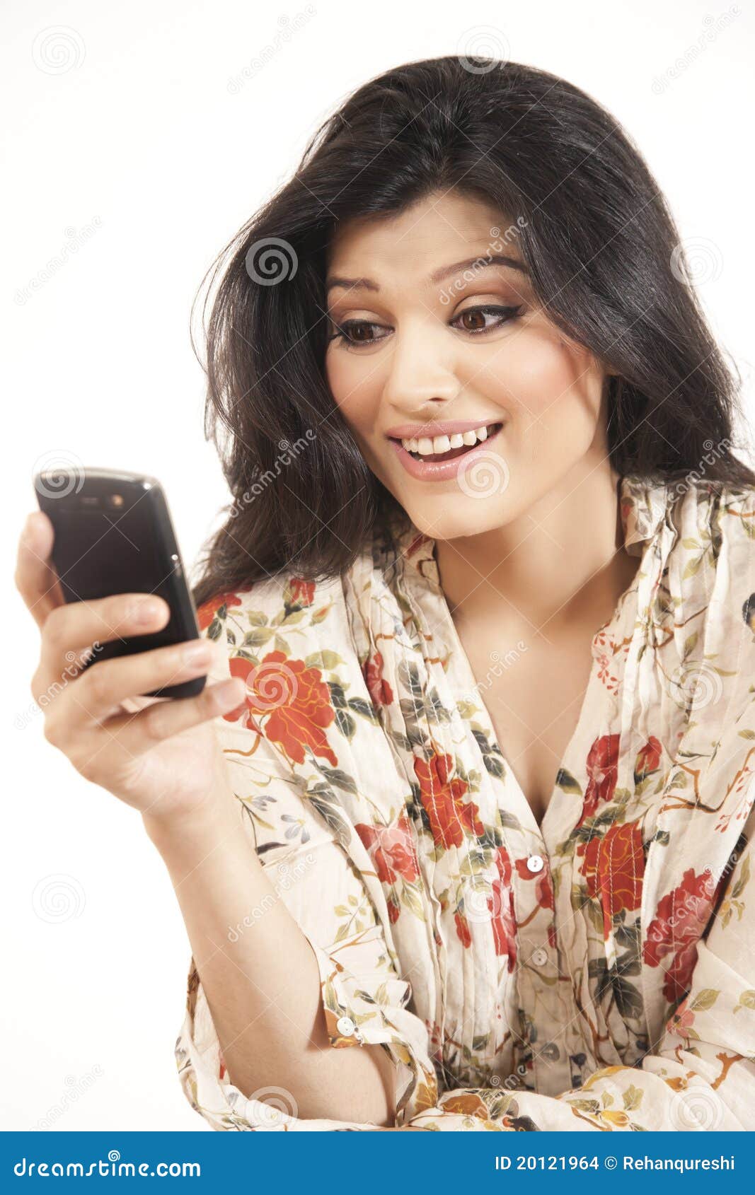 Attractive Indian Girl Using Her Cell Phone. Stock Photo - Image of ...