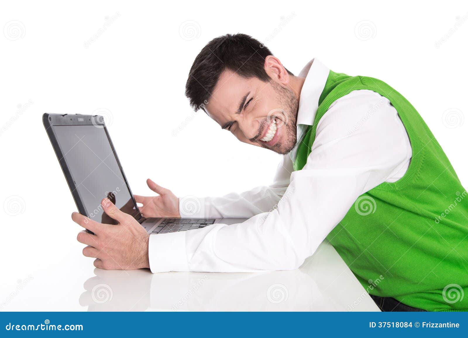 Attractive Isolated Businessman Has Computer Problems. Stock Photo ...