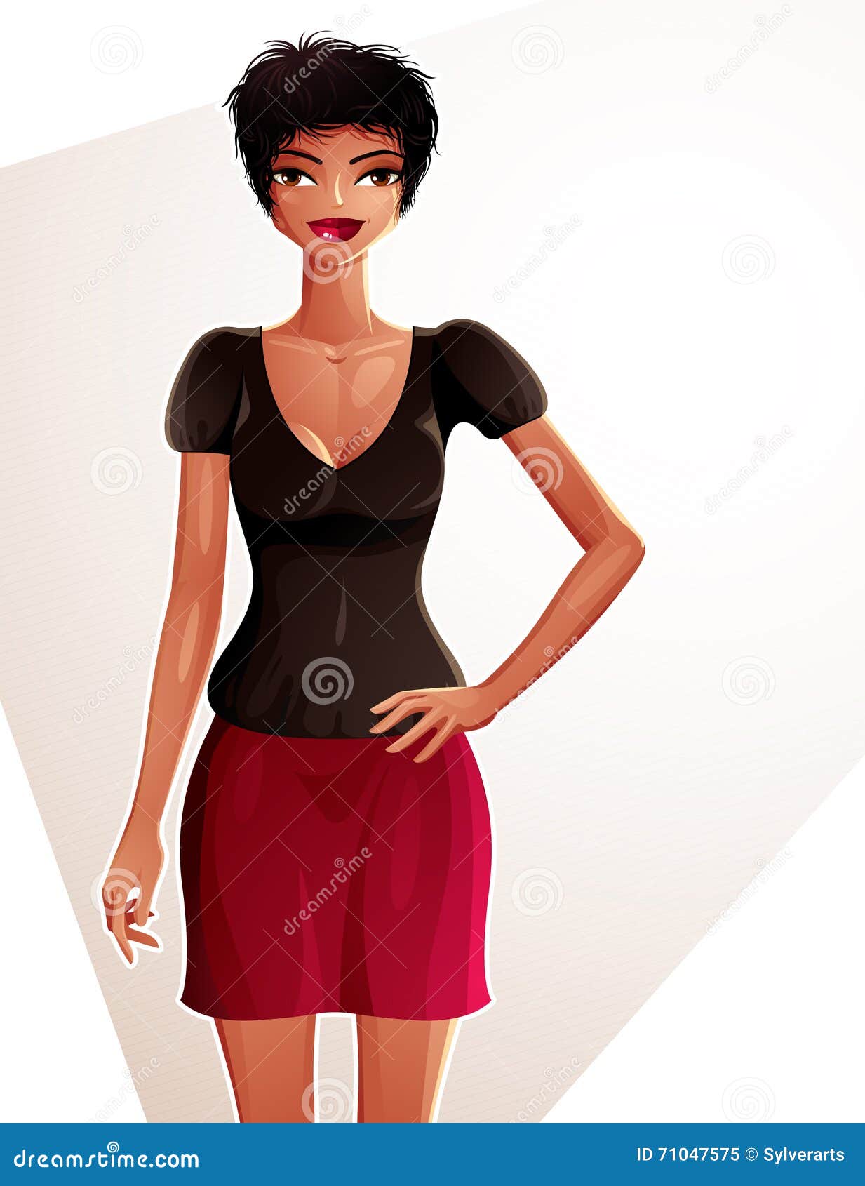 Slender Brunette Becomes Tanned On A Beach Vector Illustration