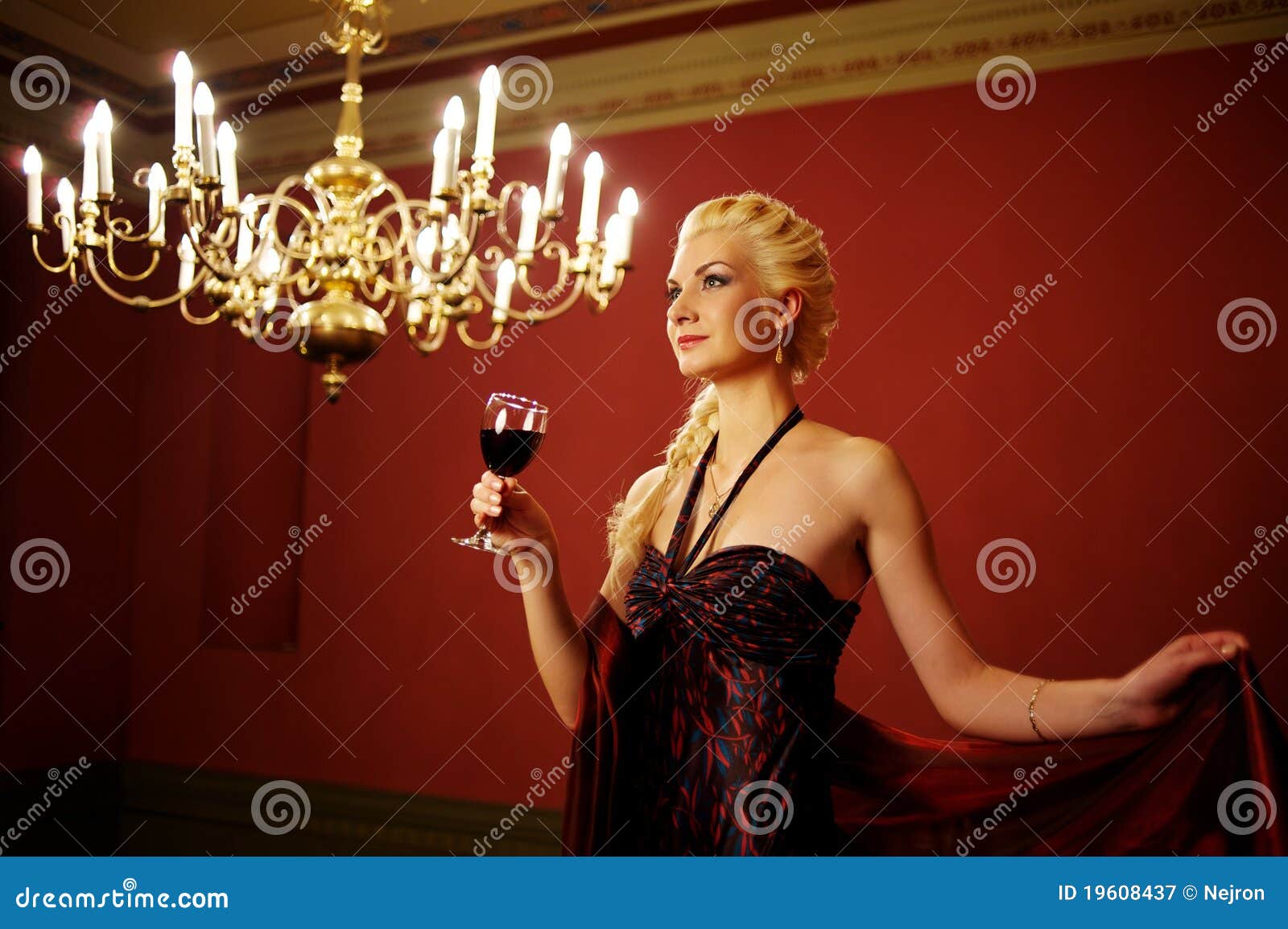 Attractive Lady with a Glass of Red Wine. Stock Image - Image of ...