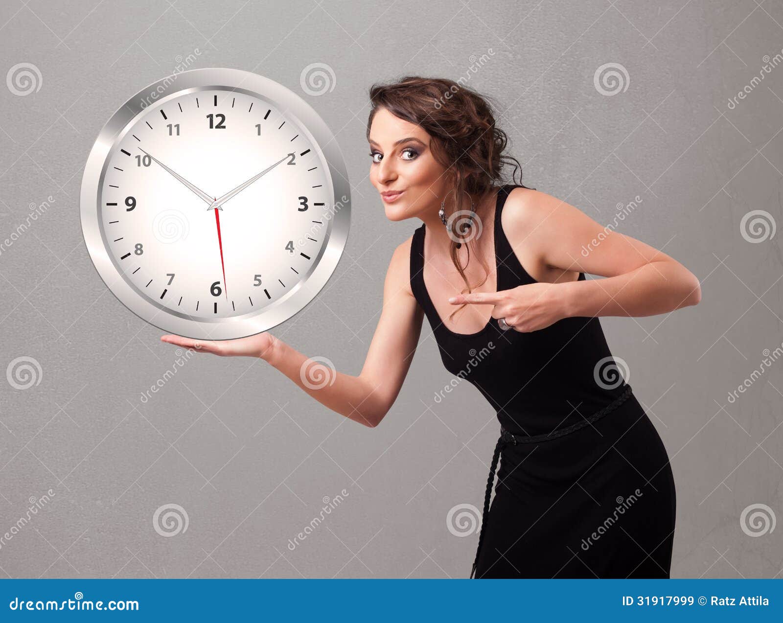 Attractive Lady Holding a Huge Clock Stock Image - Image of moment ...