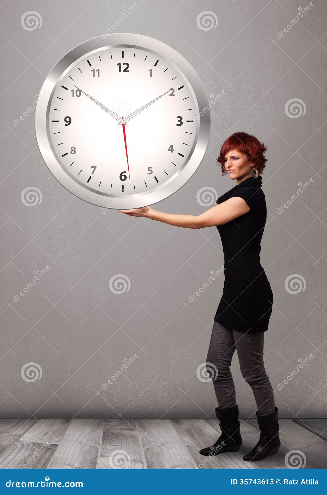 Attractive Lady Holding a Huge Clock Stock Image - Image of round ...