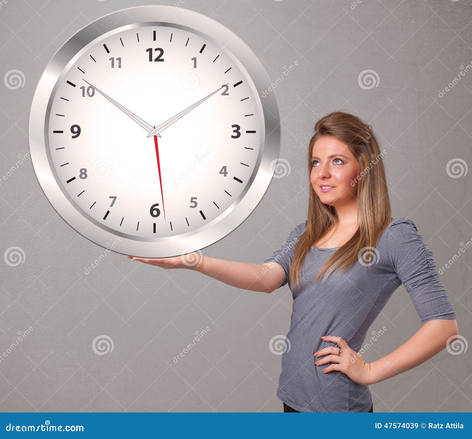 Attractive Lady Holding a Huge Clock Stock Image - Image of minute ...