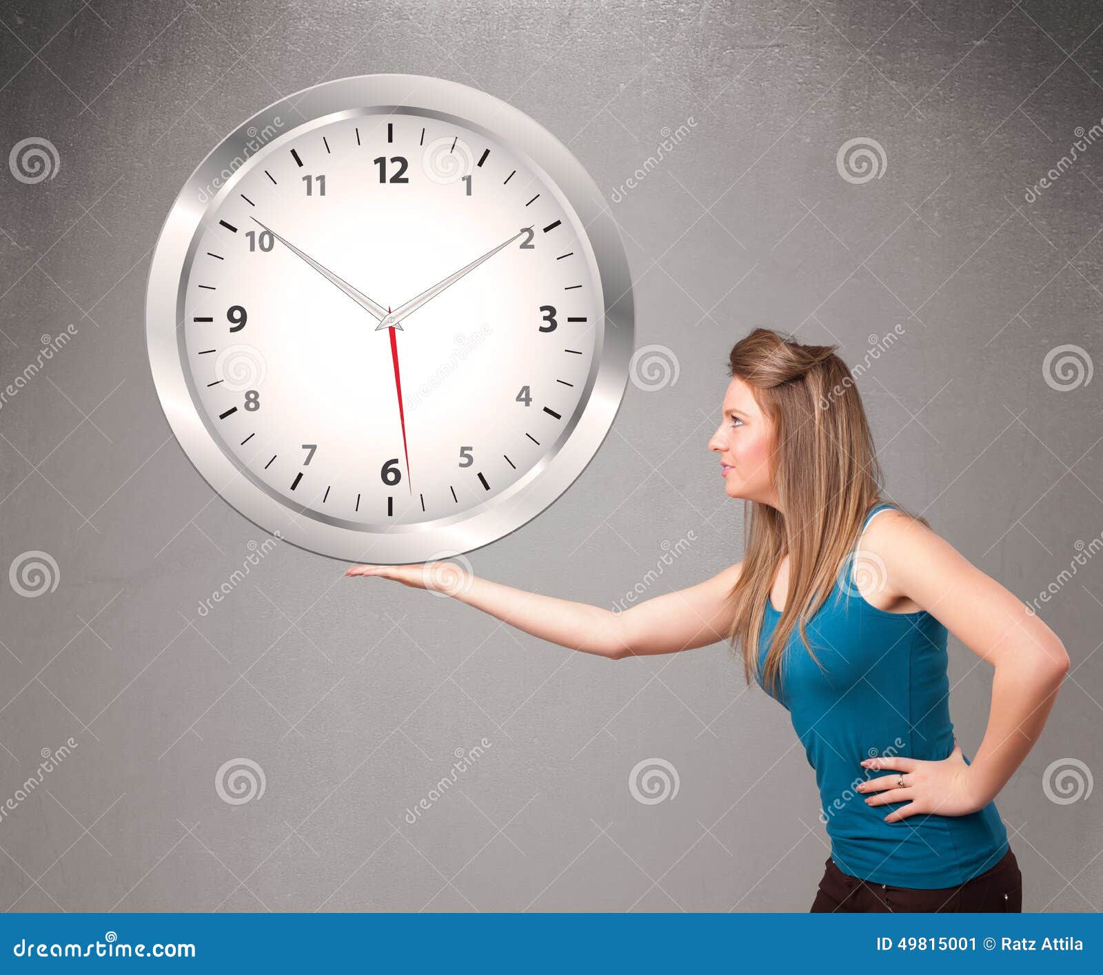 Attractive Lady Holding a Huge Clock Stock Image - Image of beautiful ...