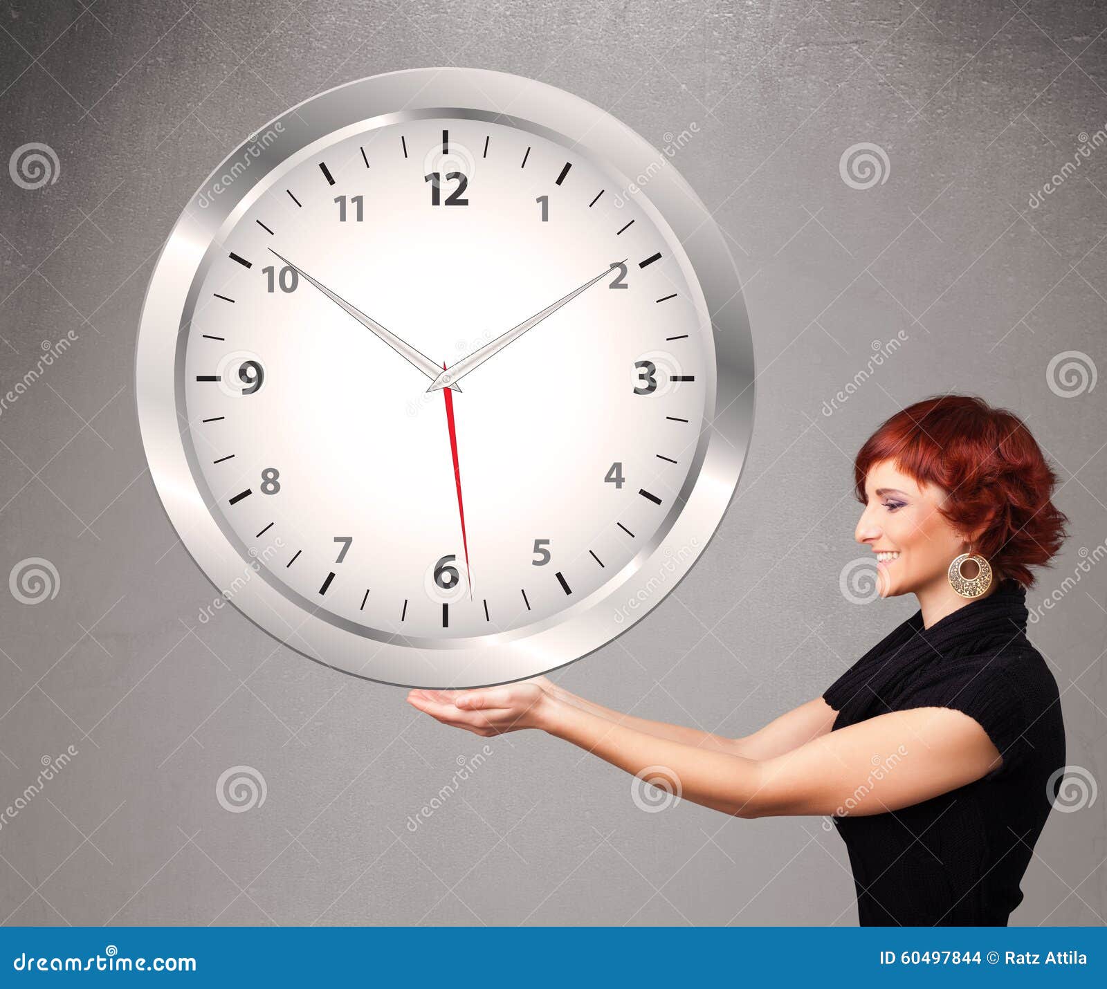 Attractive Lady Holding a Huge Clock Stock Photo - Image of casual ...