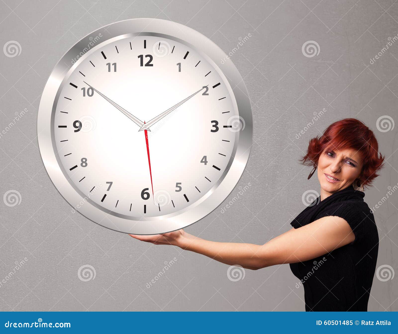 Attractive Lady Holding a Huge Clock Stock Image - Image of measurement ...