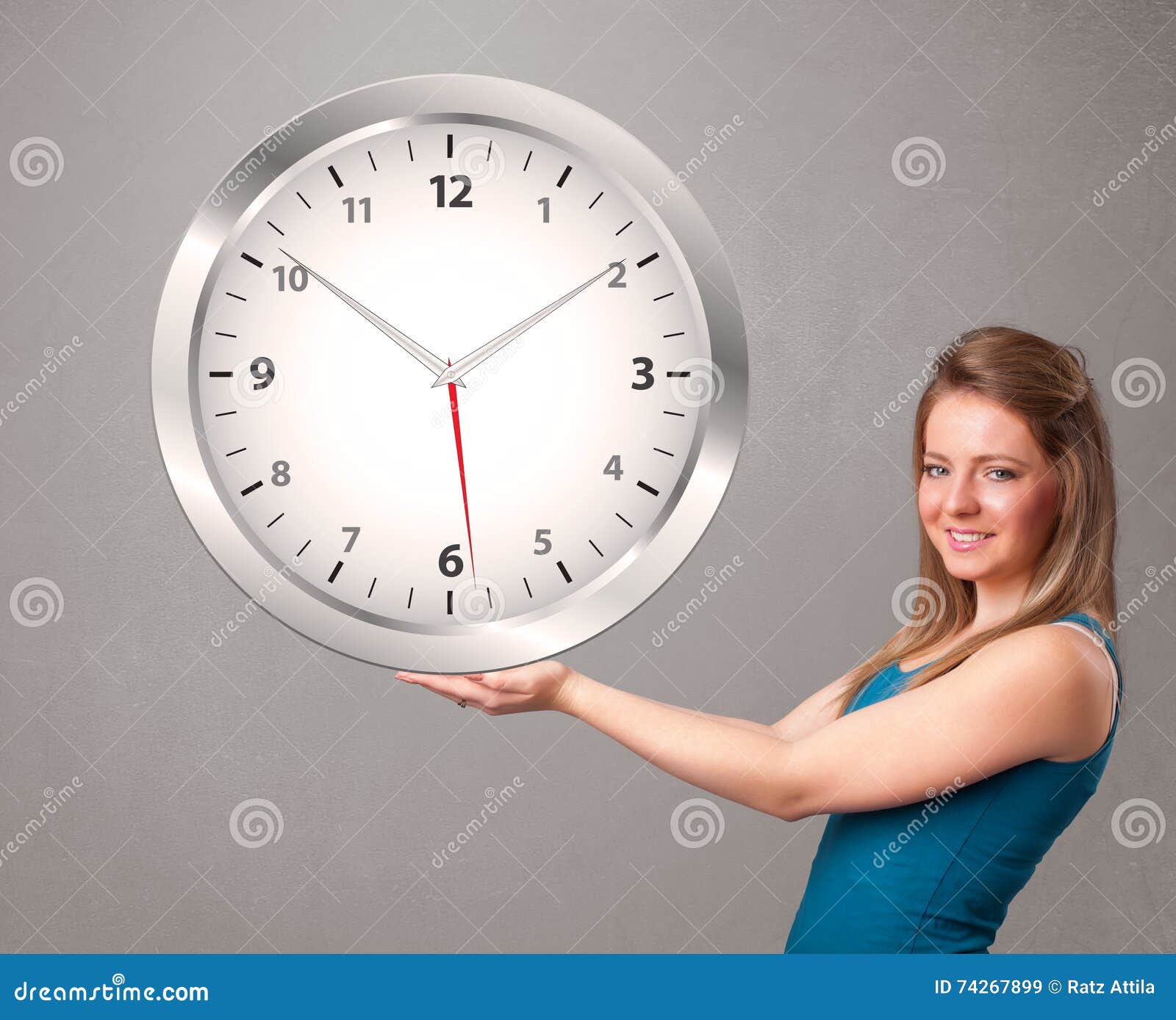 Attractive Lady Holding a Huge Clock Stock Image - Image of girl ...