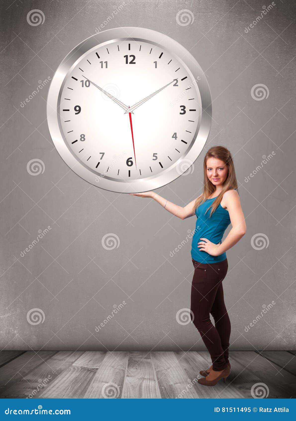 Attractive Lady Holding a Huge Clock Stock Image - Image of circle ...