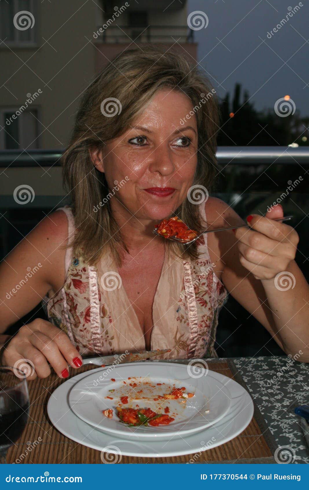 Attractive Lady at Lunch in a Restaurant Stock Photo - Image of family ...