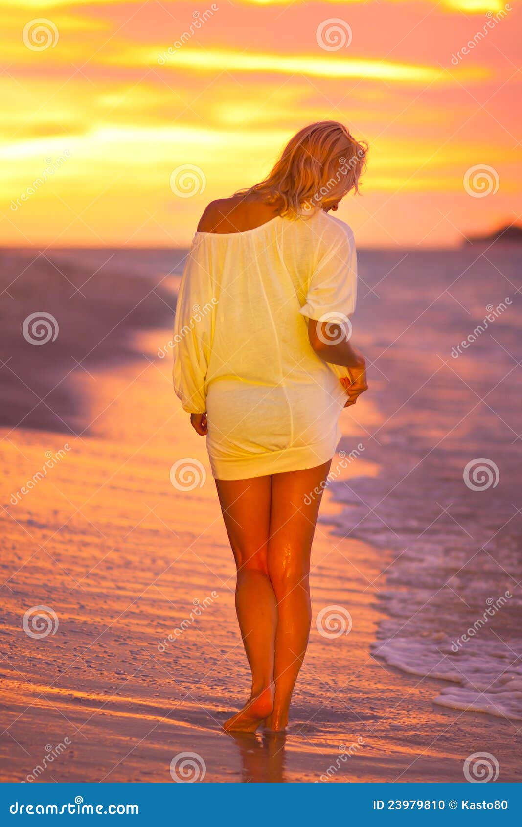 Attractive Lady at the Tropical Beach in Sunset. Stock Photo - Image of ...