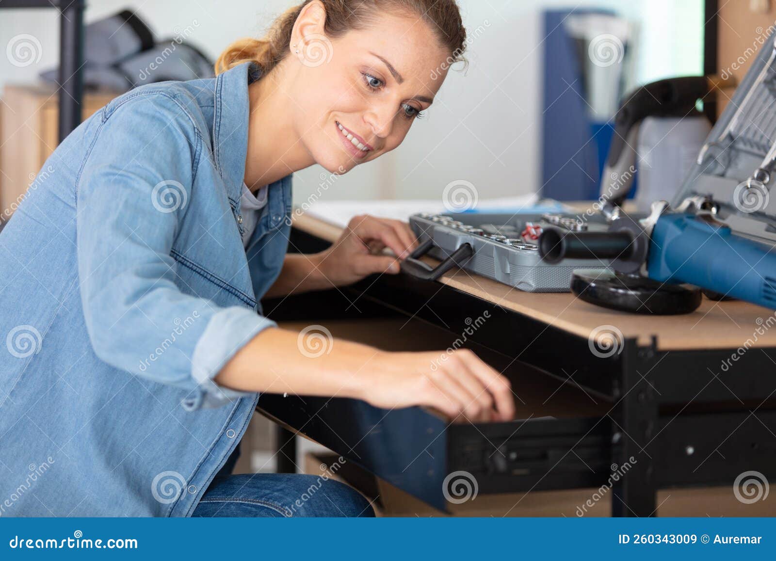 Attractive Lady Woodworker Fixing Table Stock Image - Image of ...