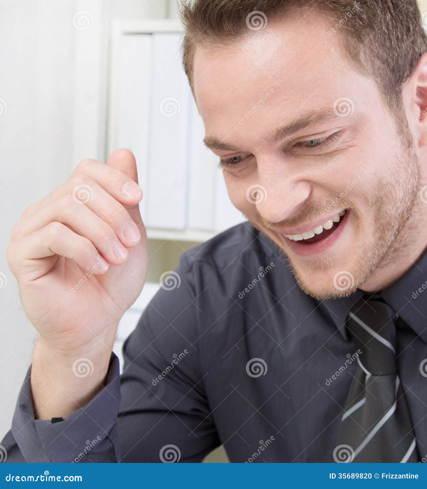 Attractive Laughing Businessman at Office Stock Photo - Image of person ...
