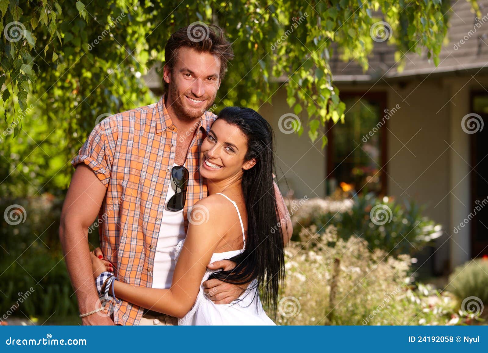 Attractive Loving Couple Smiling Happily Stock Photo - Image of ...