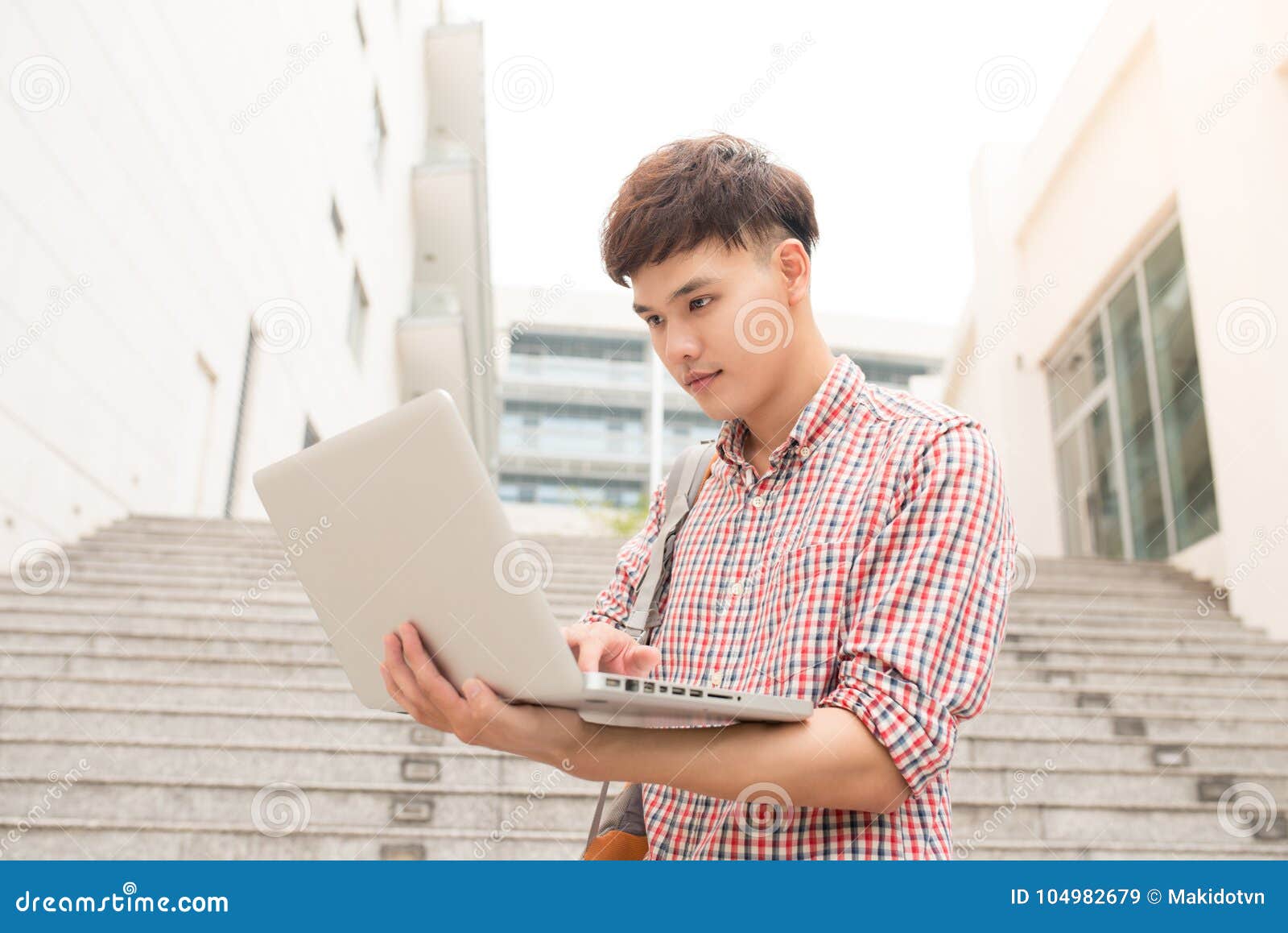 Attractive Male Asian Worker is Using Computer Stock Image - Image of ...