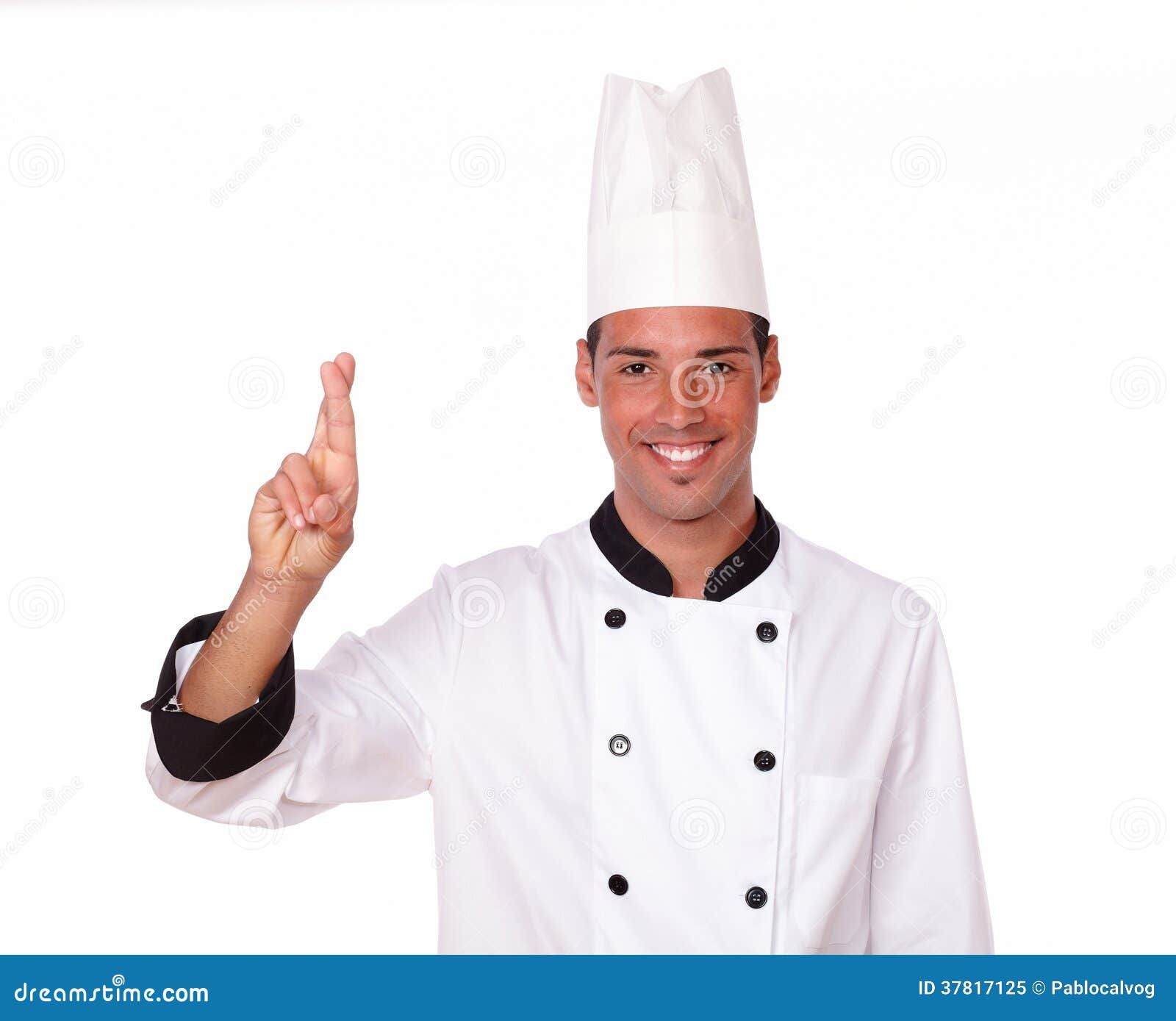 Attractive Male Chef with Luck Sign Stock Image - Image of fingers ...