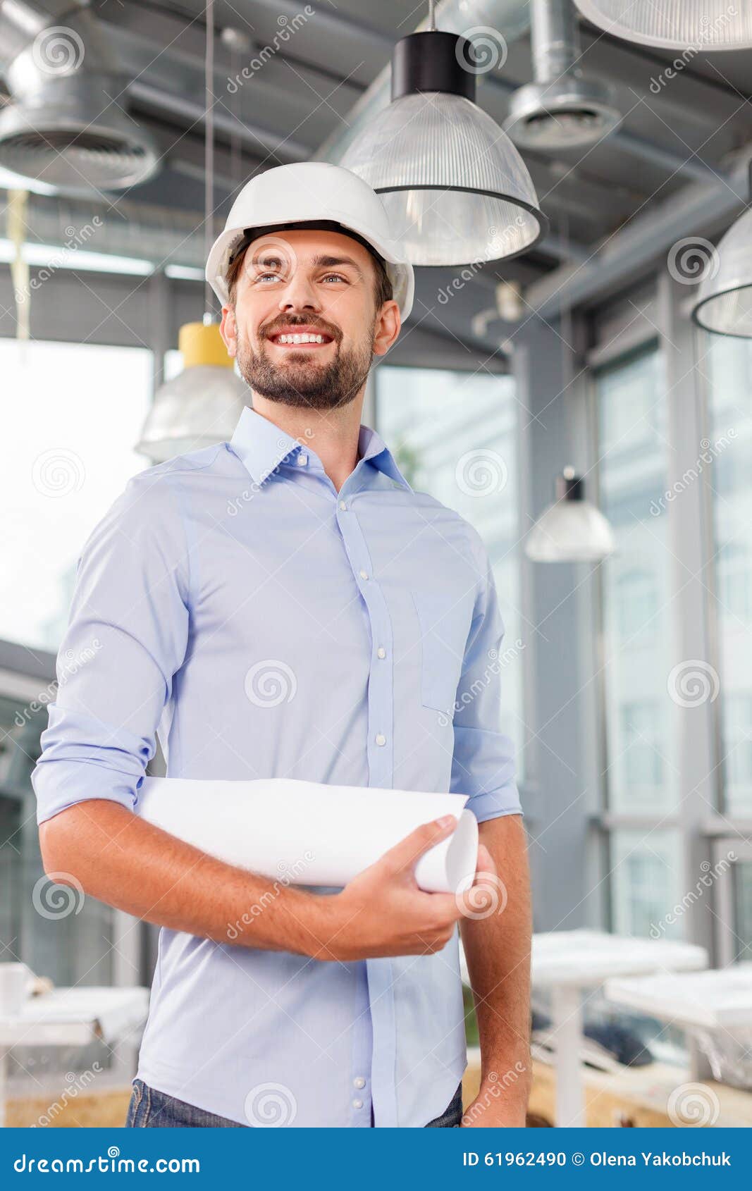 Attractive Male Engineer with the Hardhead in Stock Photo - Image of ...