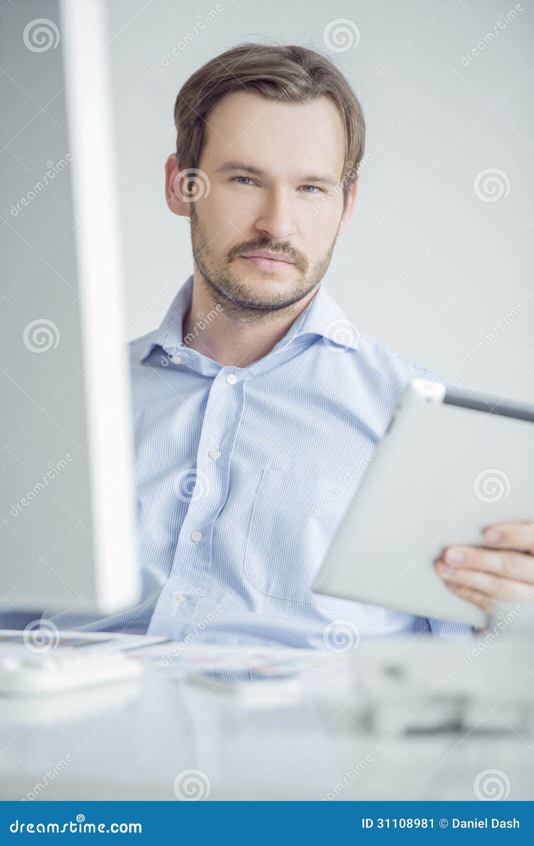 Attractive Male Sitting at His Desk Stock Image - Image of adult ...