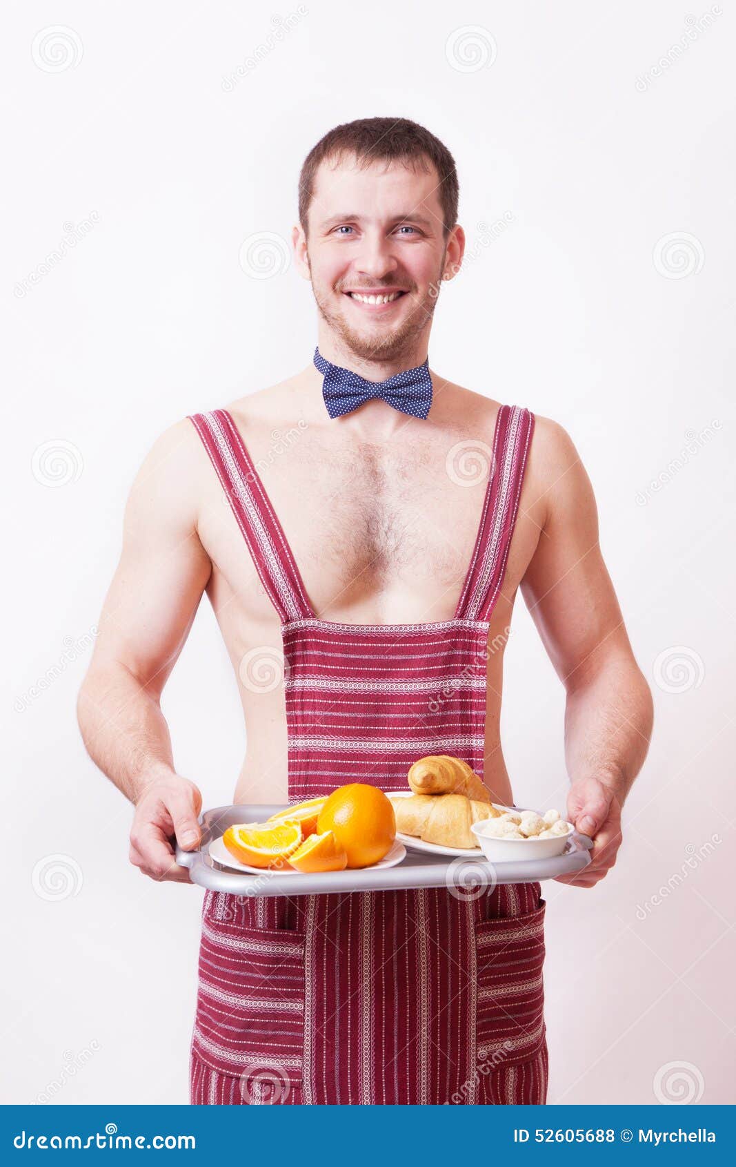 Attractive Man in an Apron with Breakfast Stock Photo - Image of ...