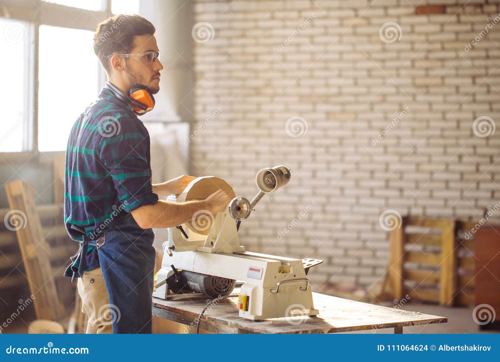 Attractive Man Begin Doing Woodwork in Carpentry Stock Photo - Image of ...