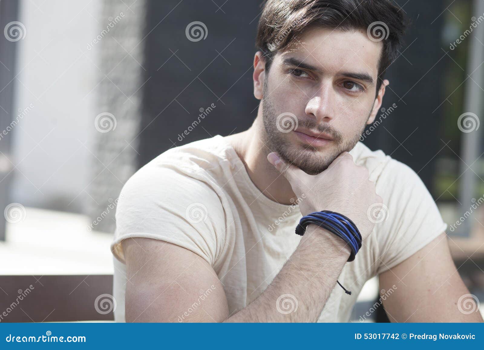 Attractive Man in Contemplation Stock Photo - Image of beard, standing ...