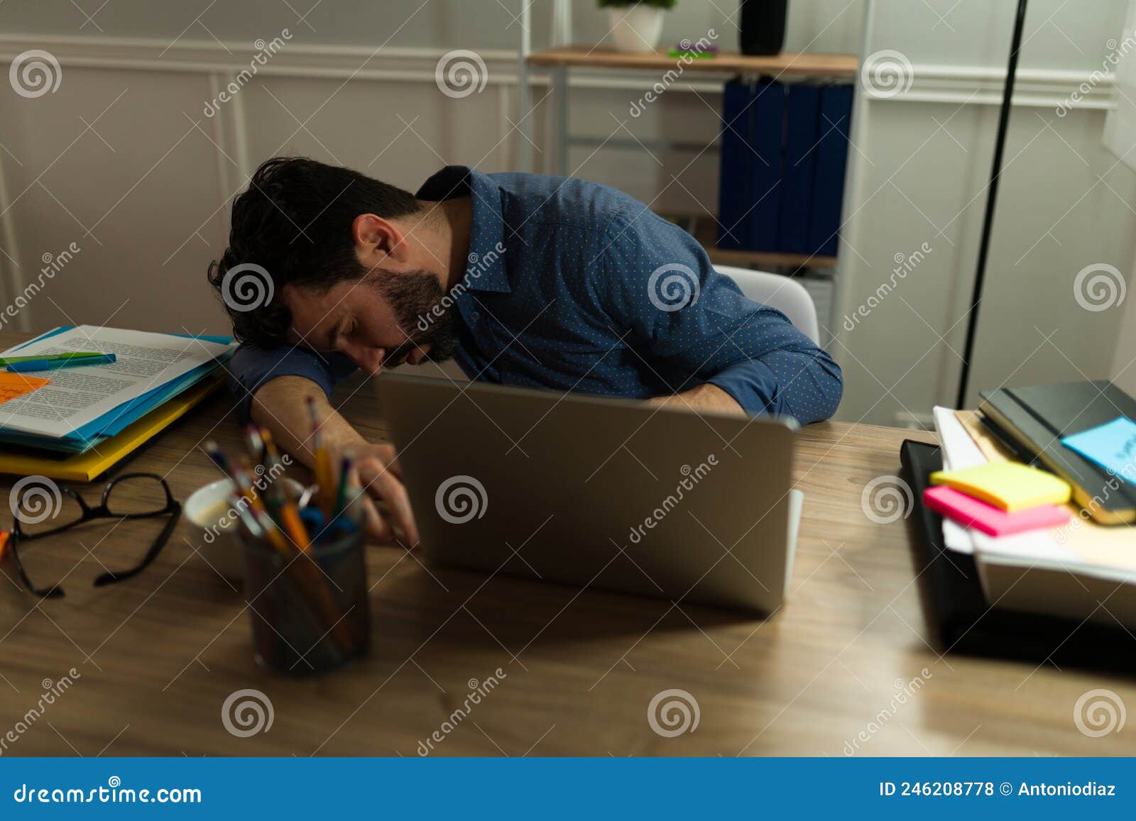 Attractive Man Feeling Exhausted at Work Stock Photo - Image of desk ...