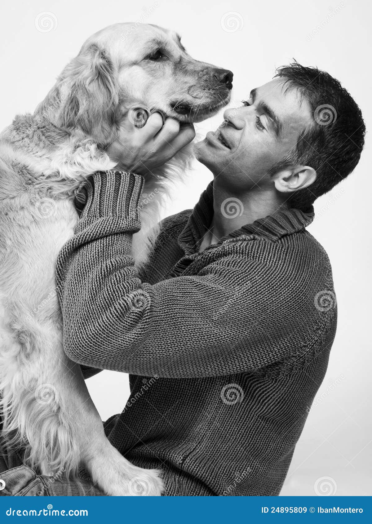 Attractive man and his pet stock image. Image of retriever - 24895809