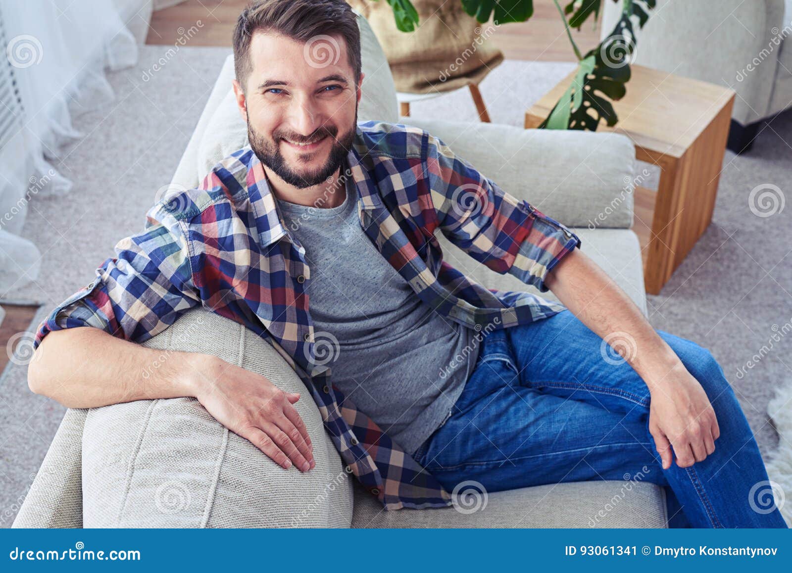 Attractive Man Leaning on Back Oh Sofa and Having Rest Stock Image ...