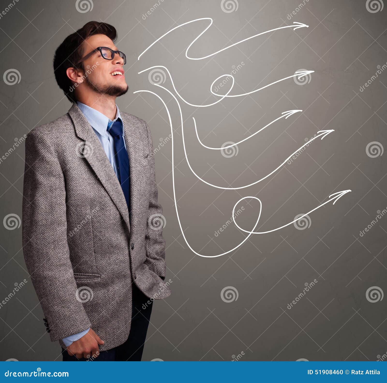 Attractive Man Looking at Multiple Curly Arrows Stock Photo - Image of ...