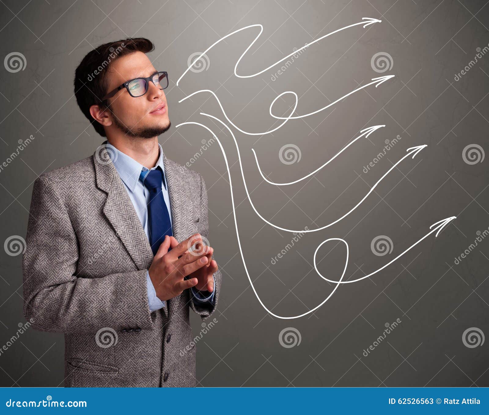 Attractive Man Looking at Multiple Curly Arrows Stock Image - Image of ...