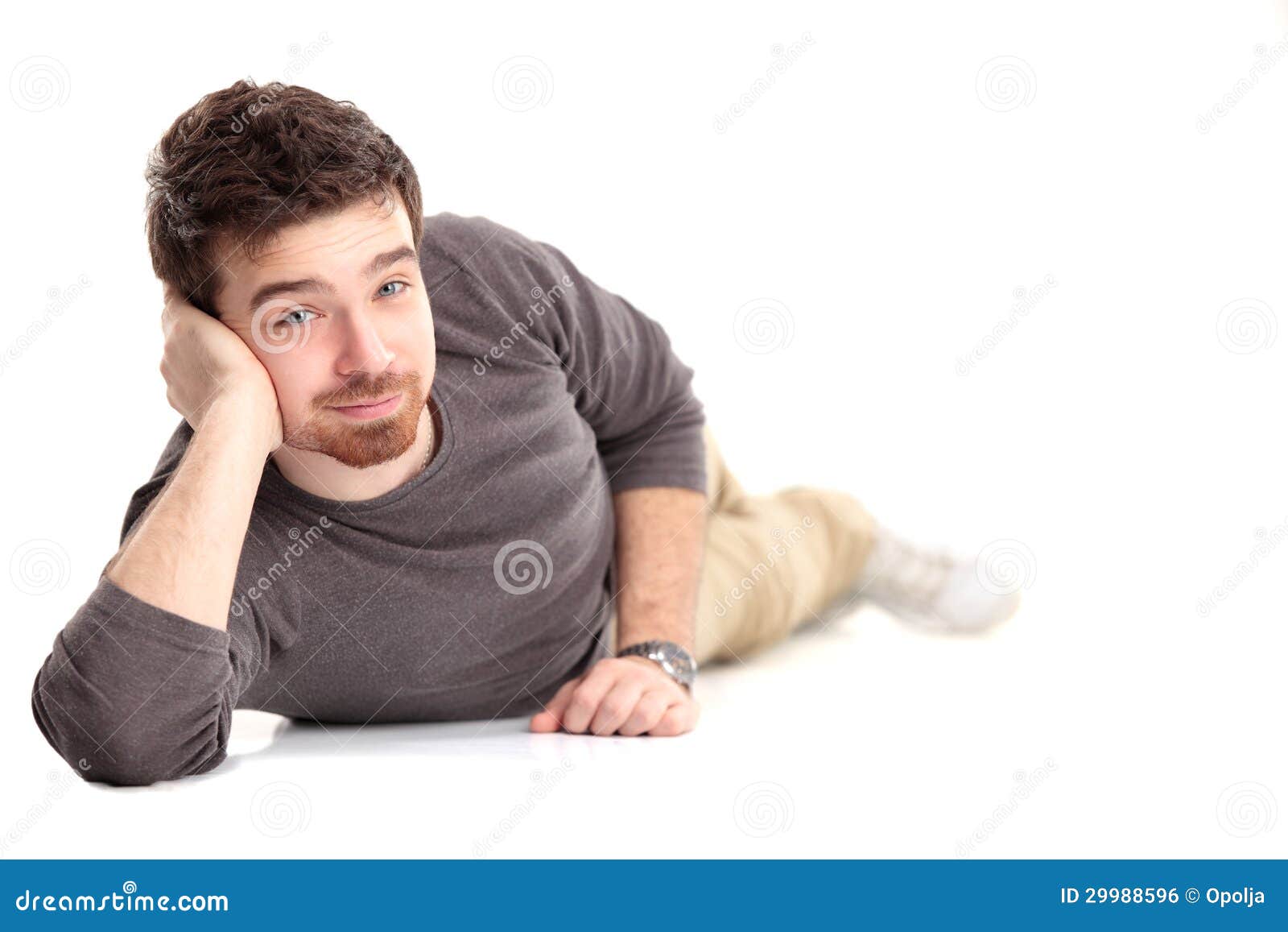 Man lying on floor stock photo. Image of arms, friendly - 29988596