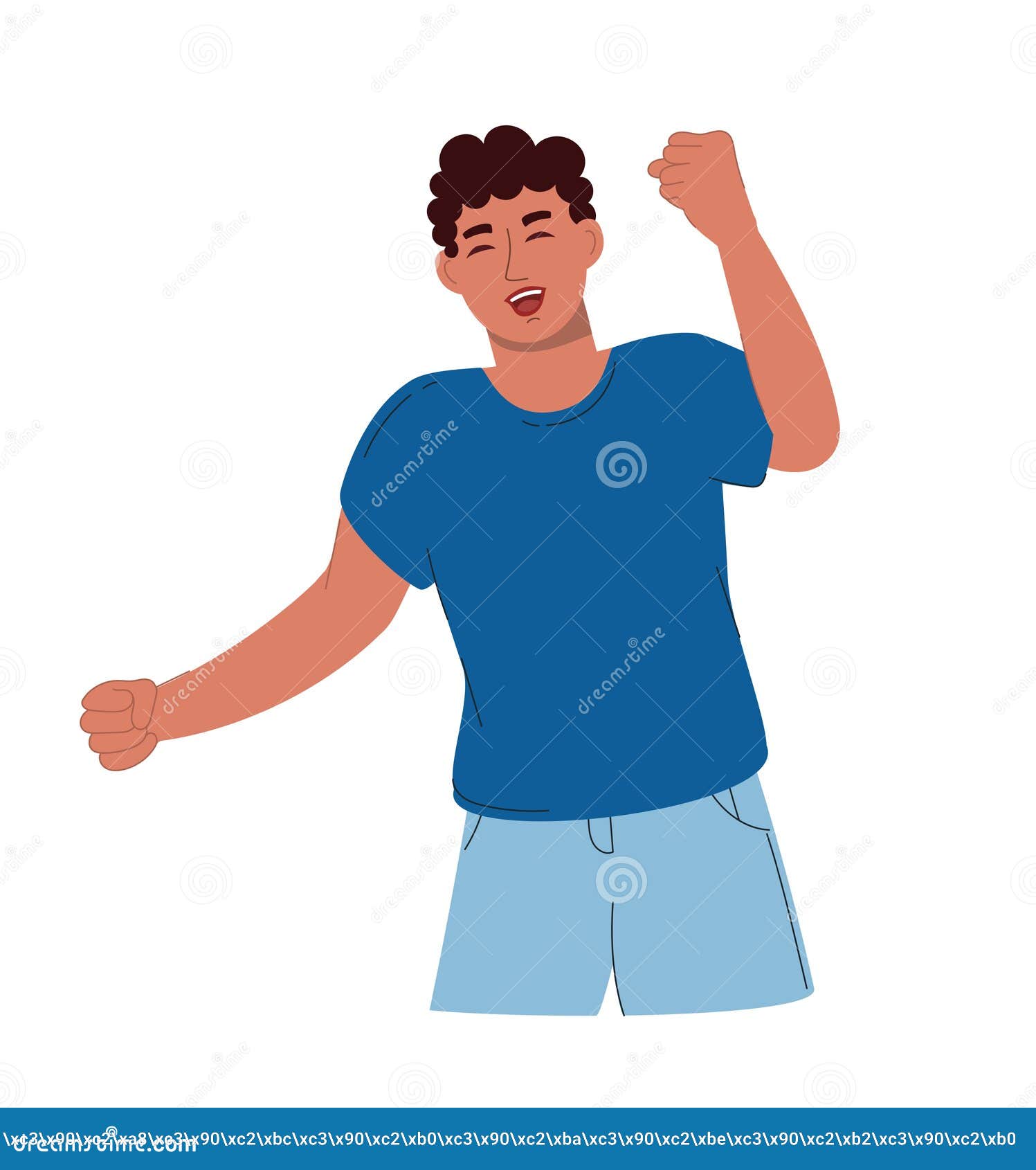 An Attractive Man Rejoices Hands Up. Vector Illustration Flat Style ...