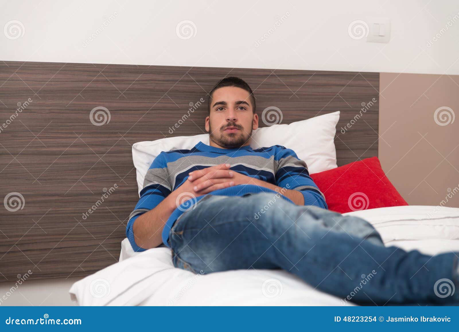 Attractive Man Resting in His Bedroom Stock Photo - Image of life, home ...