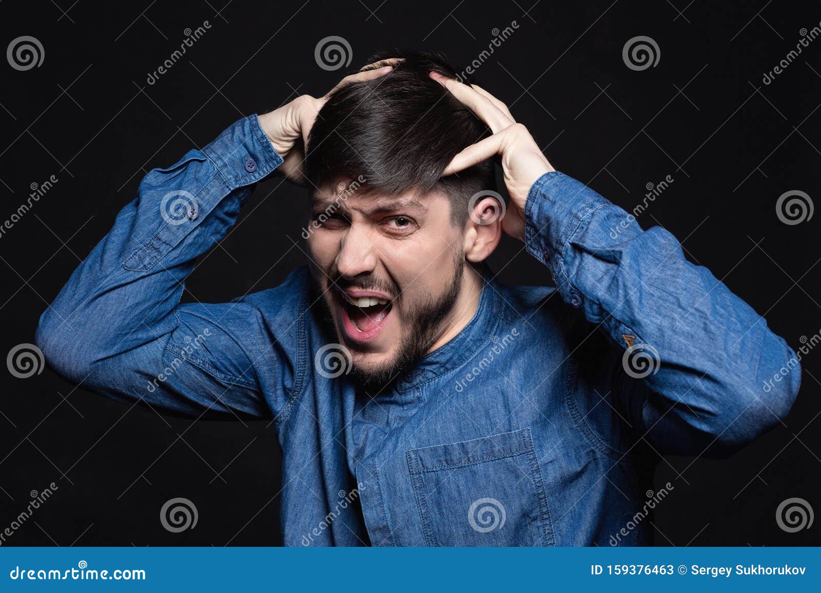 Attractive Man Screaming Posing in Studio Stock Image - Image of adult ...