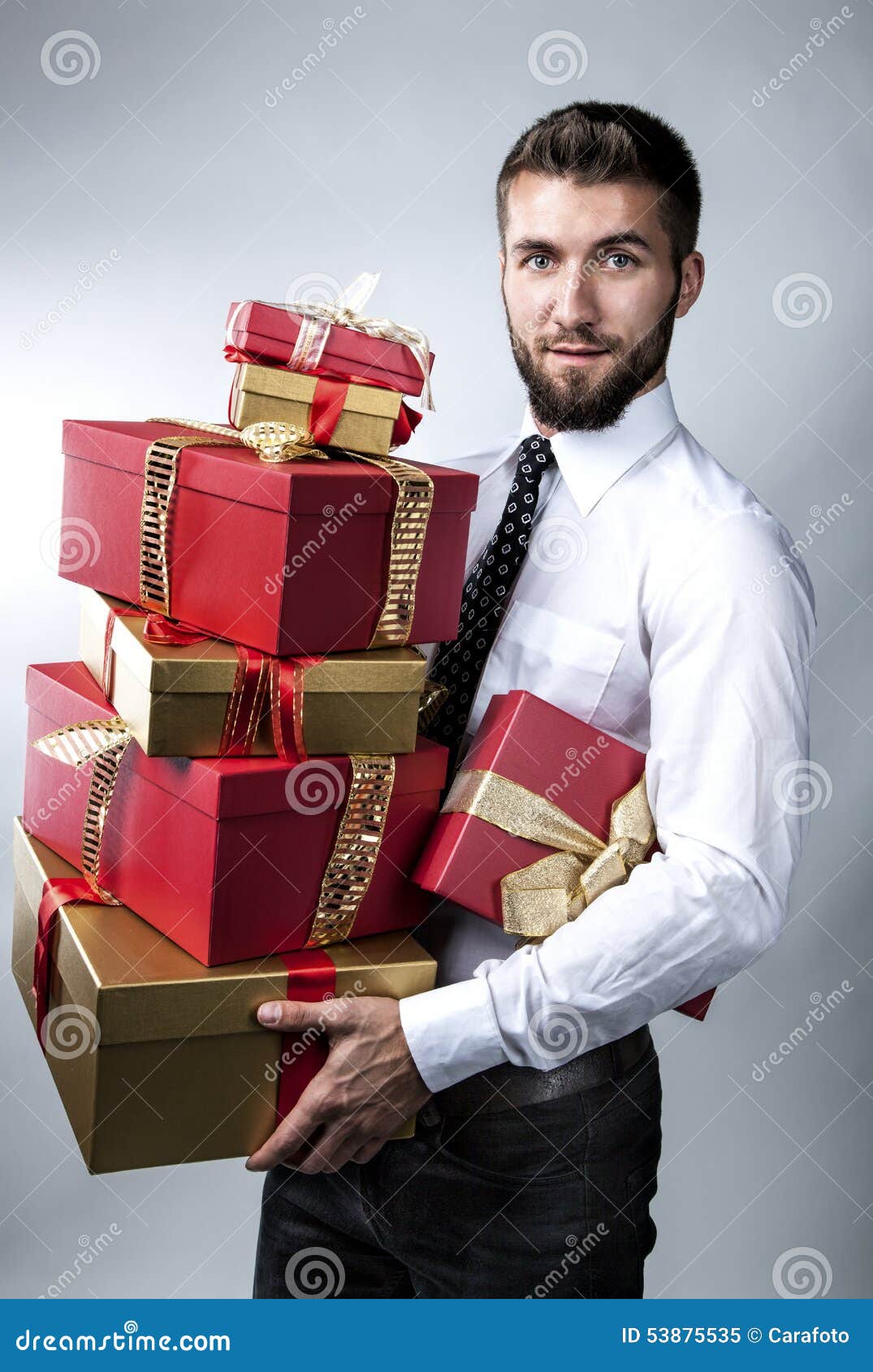 Attractive Man with Several Gift Packages Stock Image - Image of ...