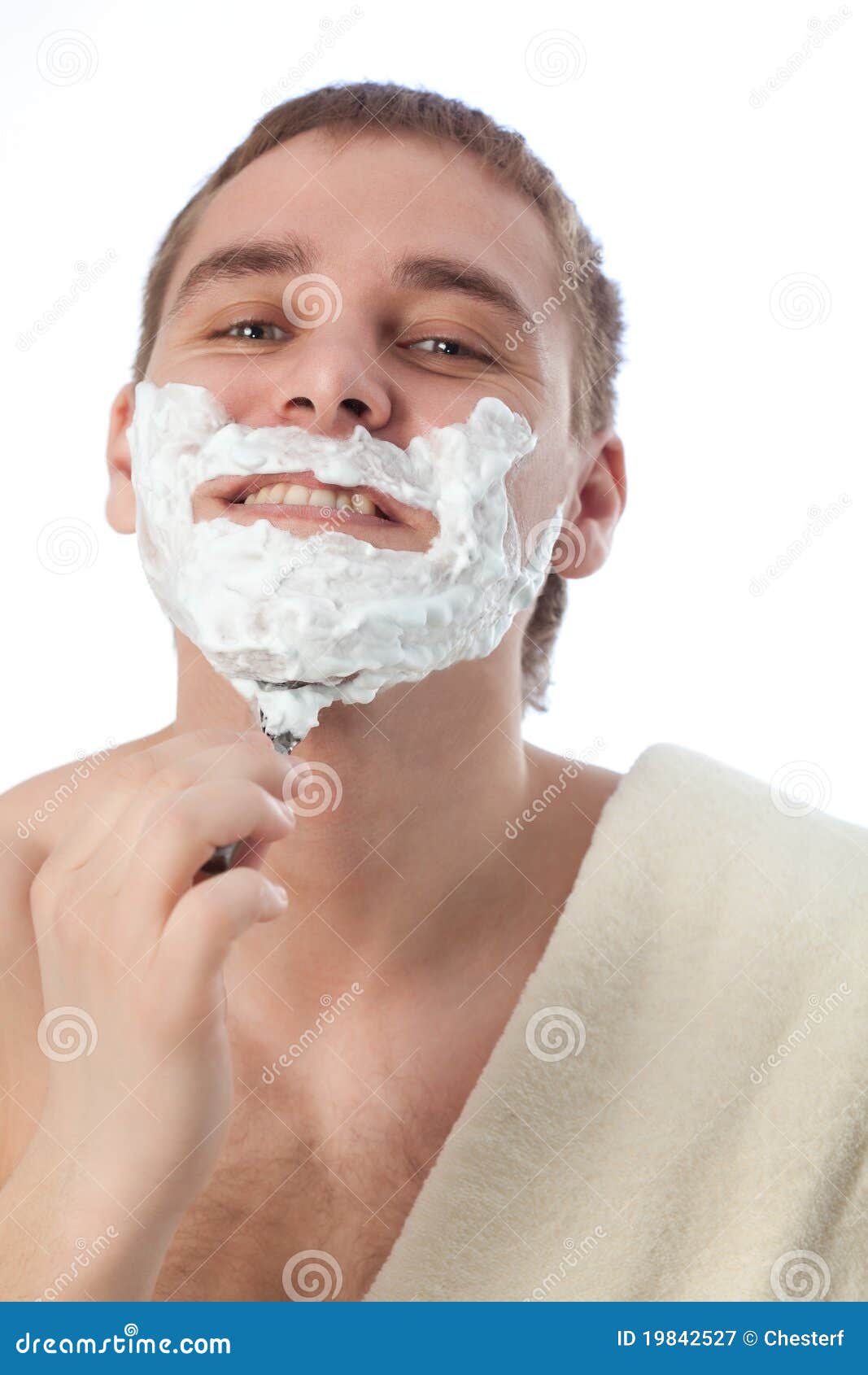 Attractive Man Shaving His Face Stock Image - Image of bright, house ...