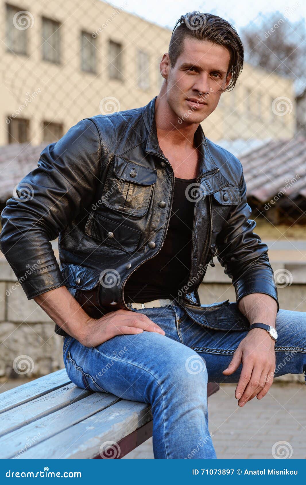 Attractive Man Sitting Alone on Bench Stock Image - Image of park ...