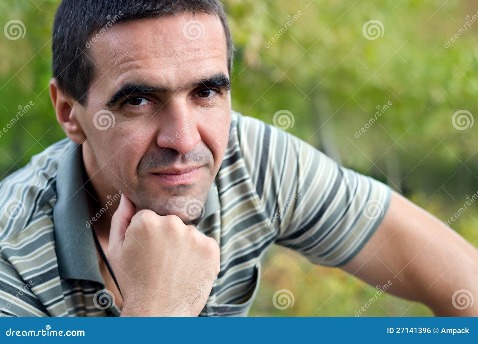 Attractive Man Sitting Tinking Stock Photo - Image of portrait, look ...