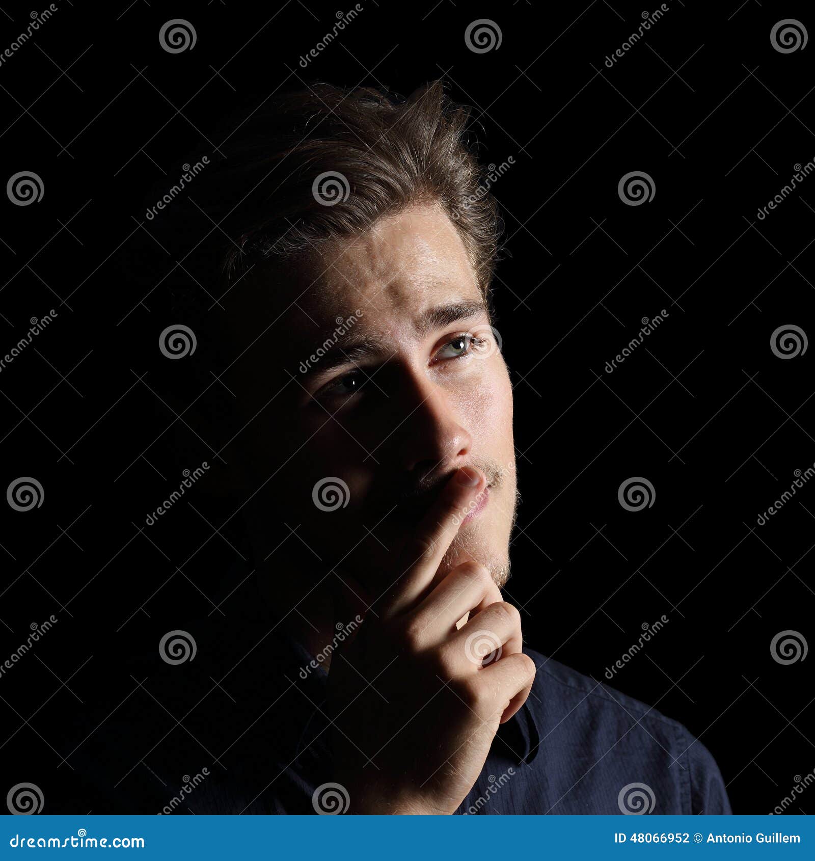 Attractive Man Thinking on Black Stock Photo - Image of doubt, idea ...