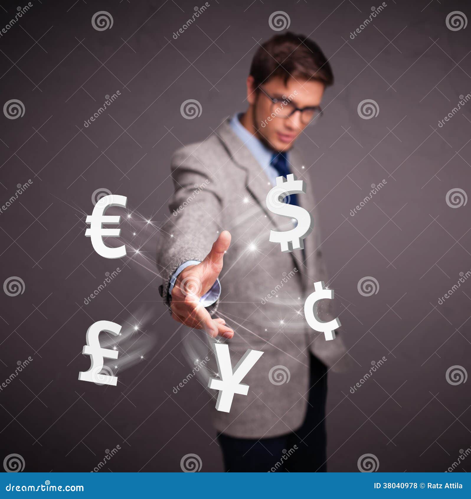 Attractive Man Throwing Currency Icons Stock Photo - Image of pound ...