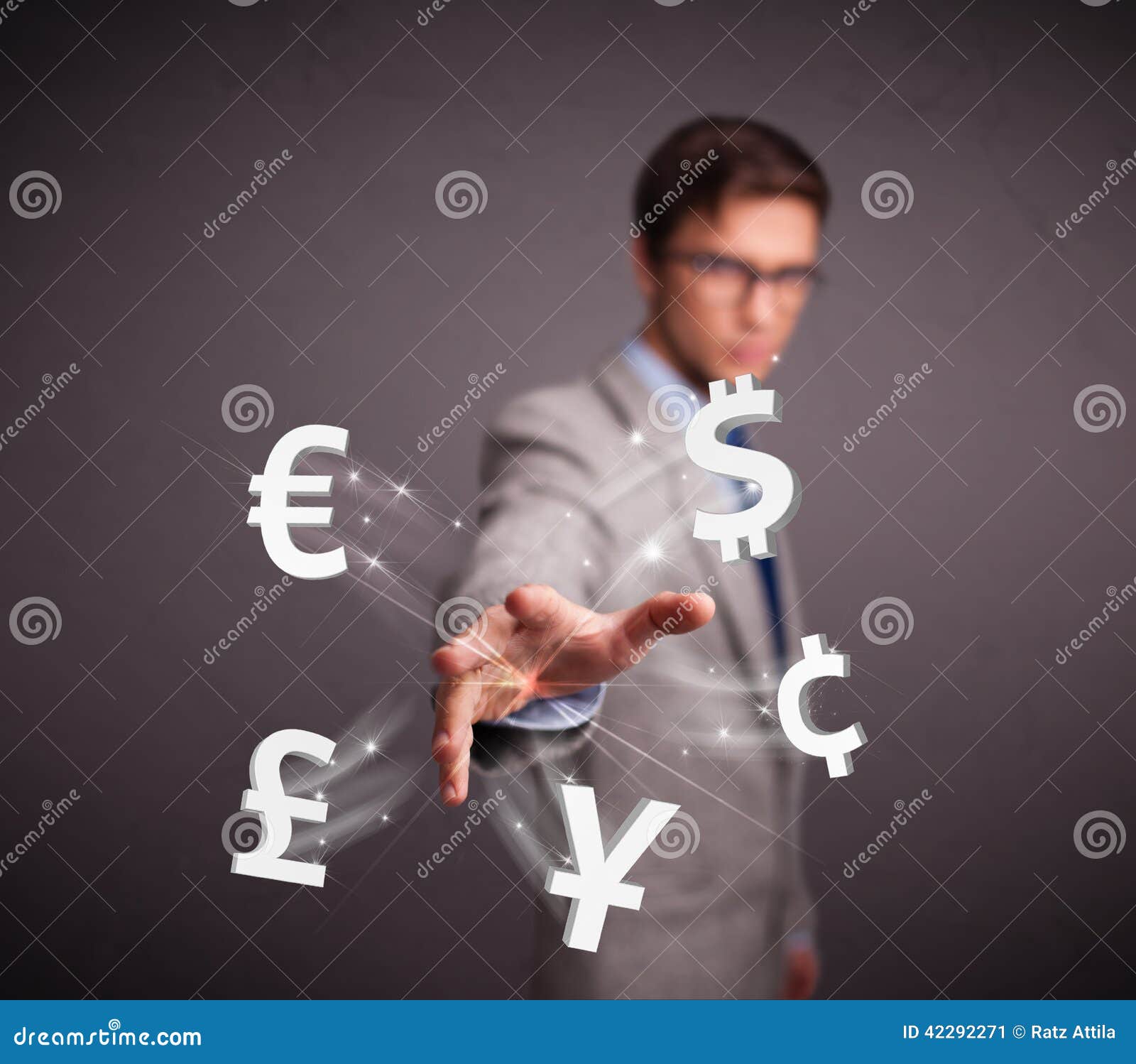 Attractive Man Throwing Currency Icons Stock Illustration ...