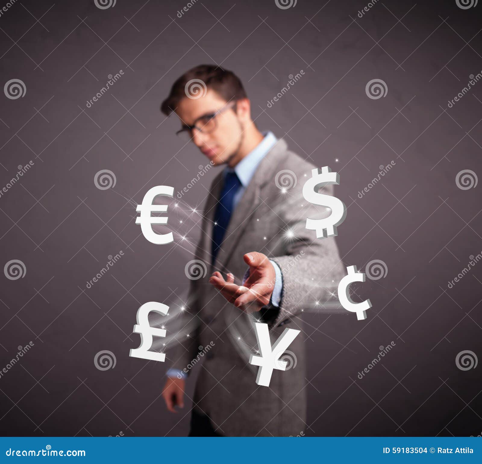 Attractive Man Throwing Currency Icons Stock Photo - Image of money ...
