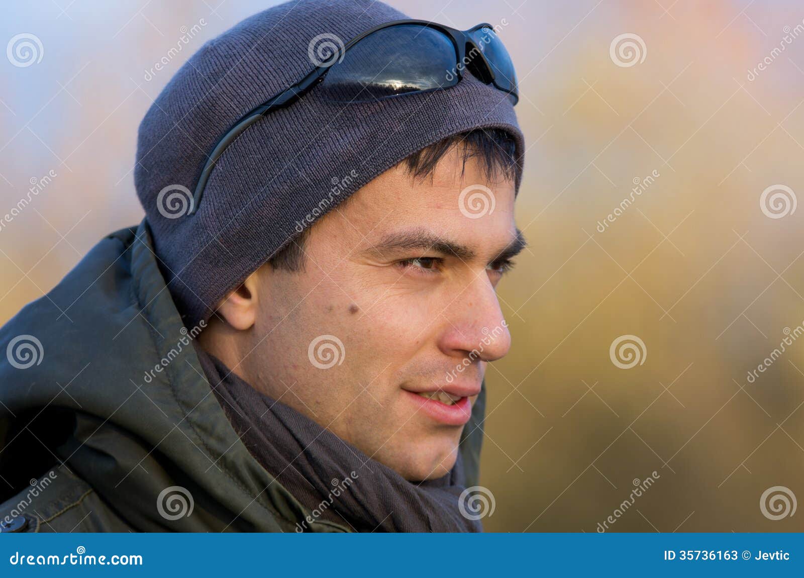 Attractive Man in Winter Clothes with Sunglasses on Head Stock Image ...