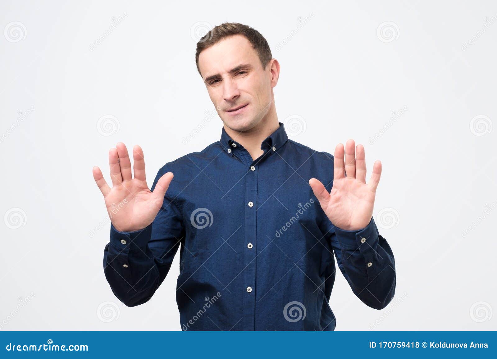 Attractive Mature Man Shows Refusal Gesture Does Not Want To