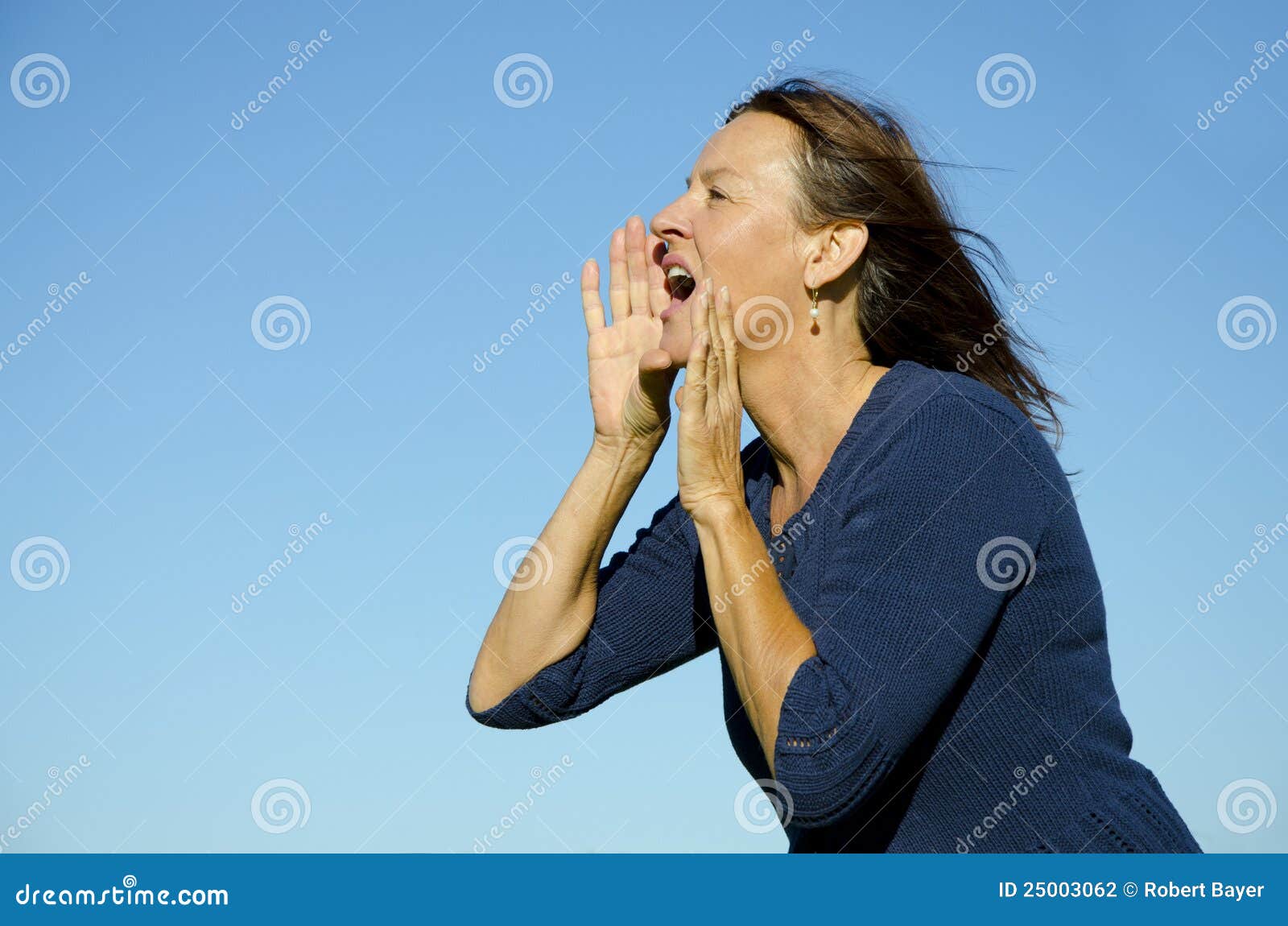 Attractive Mature Woman Shouting Out Loud Stock Photo - Image of shirt ...