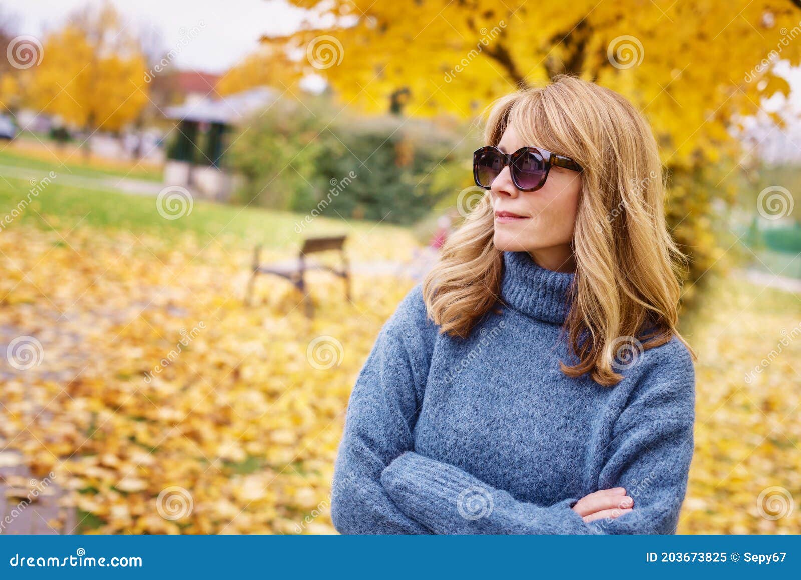 Attractive Mature Woman Wearing Sunglasses While Standing In The Park