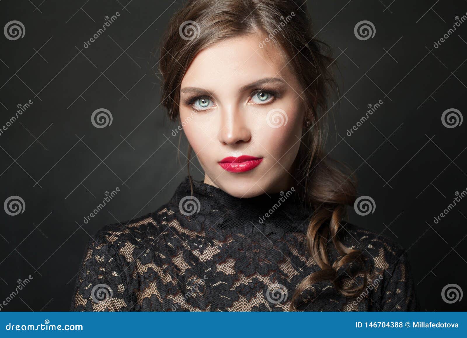 Attractive Model Woman on Black Background Stock Photo - Image of ...