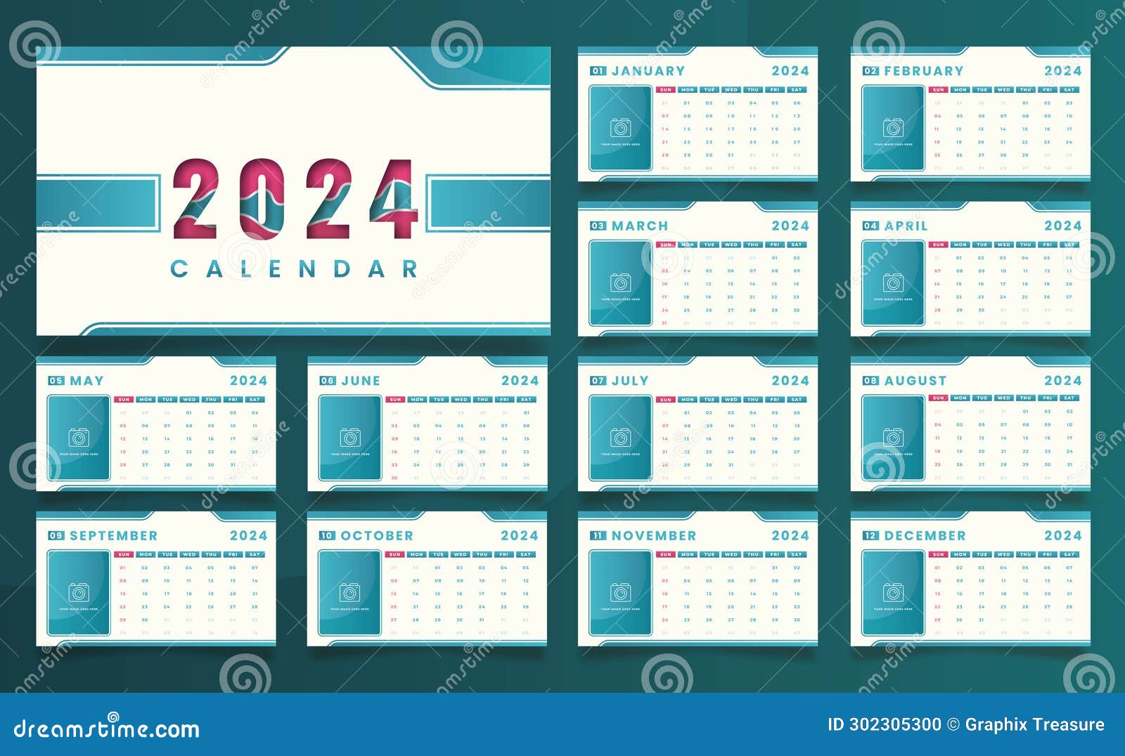 Attractive Modern Calendar Template 2024 with Cover Page Stock Vector ...